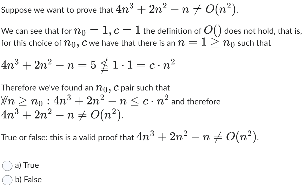Solved Suppose we want to prove that 4n3+2n2−n =O(n2). We | Chegg.com