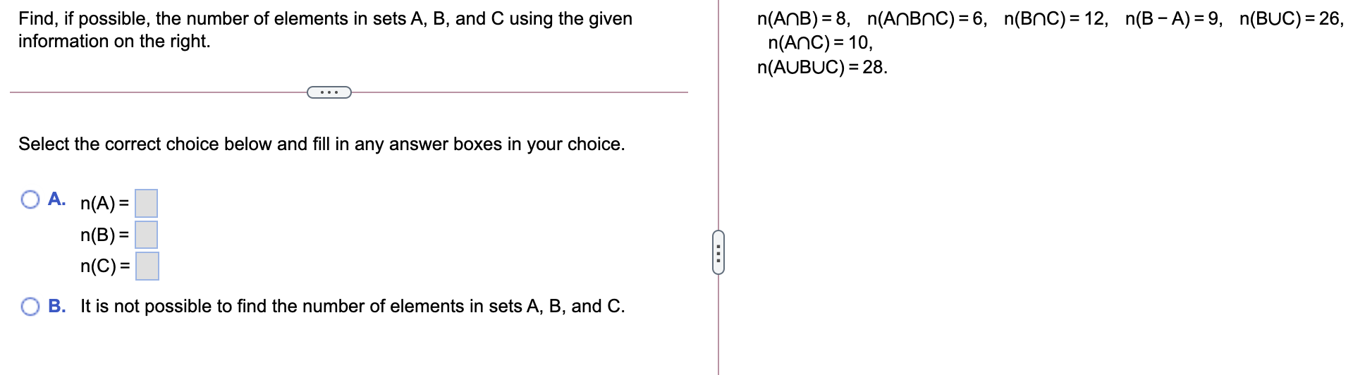 Solved Find, if possible, the number of elements in sets A, | Chegg.com