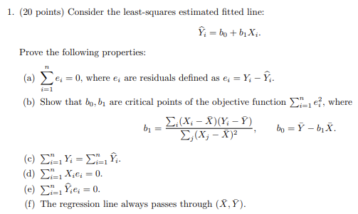 Solved 1. (20 points) Consider the least-squares estimated | Chegg.com