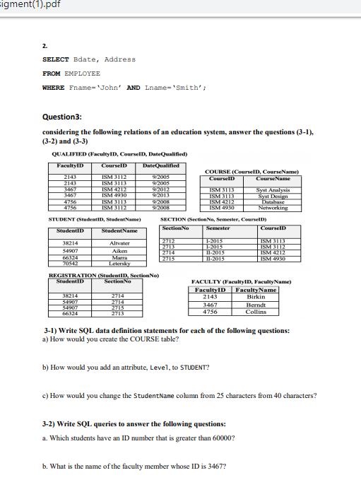 Solved 1/4 CCCS-215 Introduction to Database I Spring 2020 G | Chegg.com