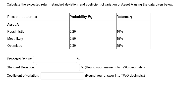 Solved Calculate The Expected Return Standard Deviation