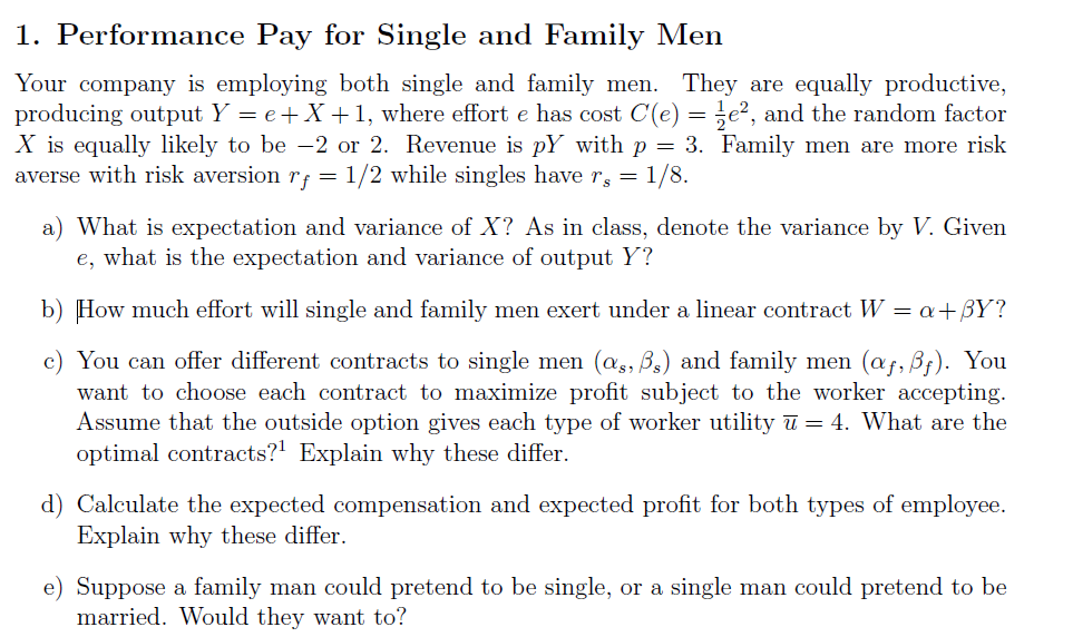 Solved Performance Pay for Single and Family MenYour company | Chegg.com