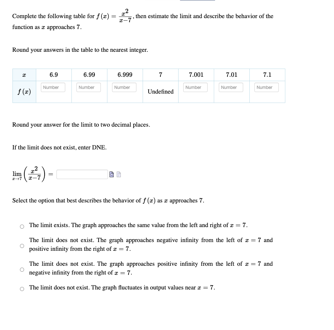 Solved Complete the following table for f(x)=x−7x2, then | Chegg.com
