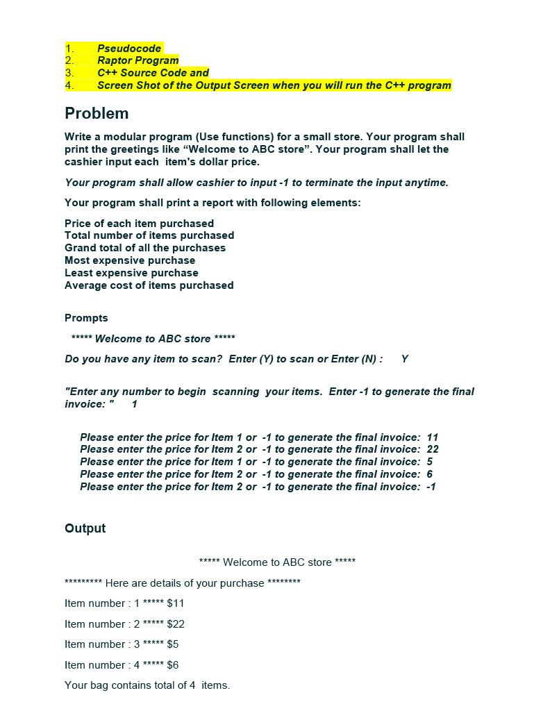 Solved 1. 2 3. 4. Pseudocode Raptor Program C++ Source Code | Chegg.com