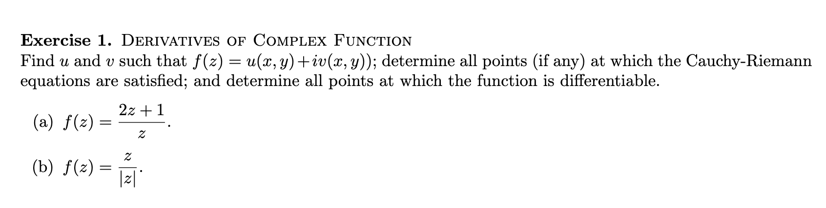 Solved Exercise 1. DERIVATIVES OF COMPLEX FUNCTION Find u | Chegg.com