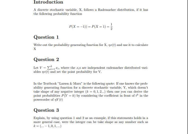 Solved Introduction A Discrete Stochastic Variable X