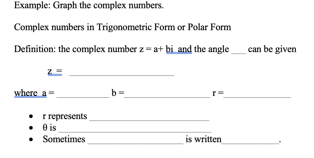 Solved Example: Graph the complex numbers. Complex numbers | Chegg.com