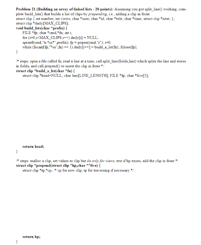 Solved Problem 21 (Building an array of linked lists - 20 | Chegg.com