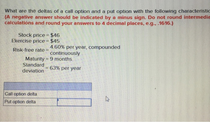 Solved What are the deltas of a call option and a put option | Chegg.com