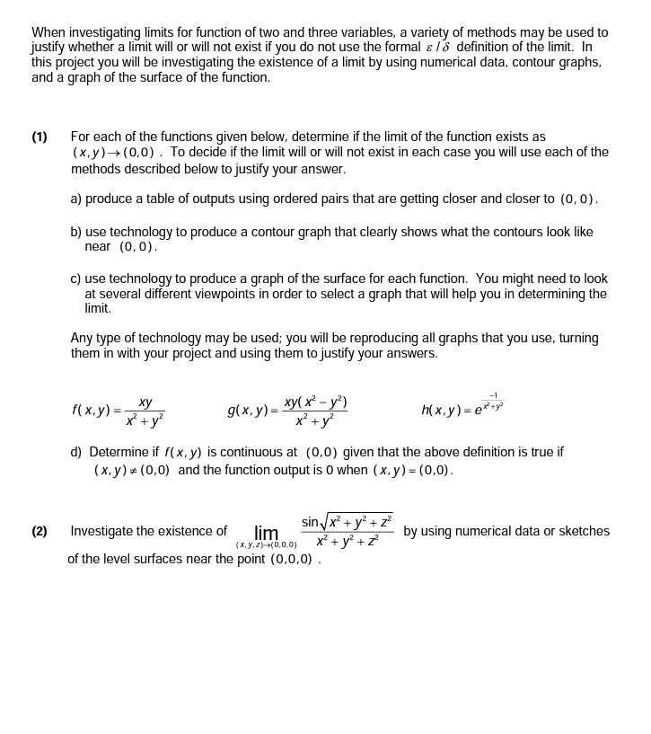 Solved When investigating limits for function of two and | Chegg.com