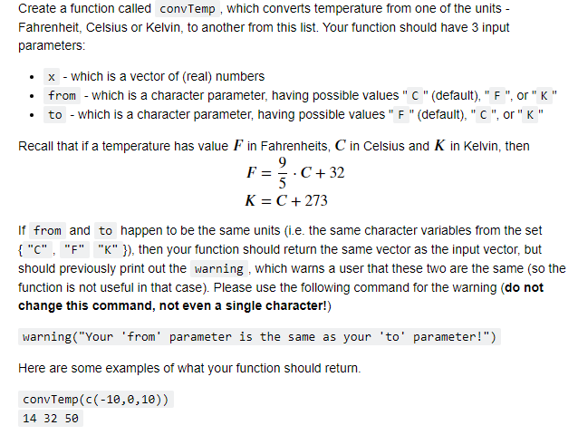 Create a function called convTemp, which converts | Chegg.com