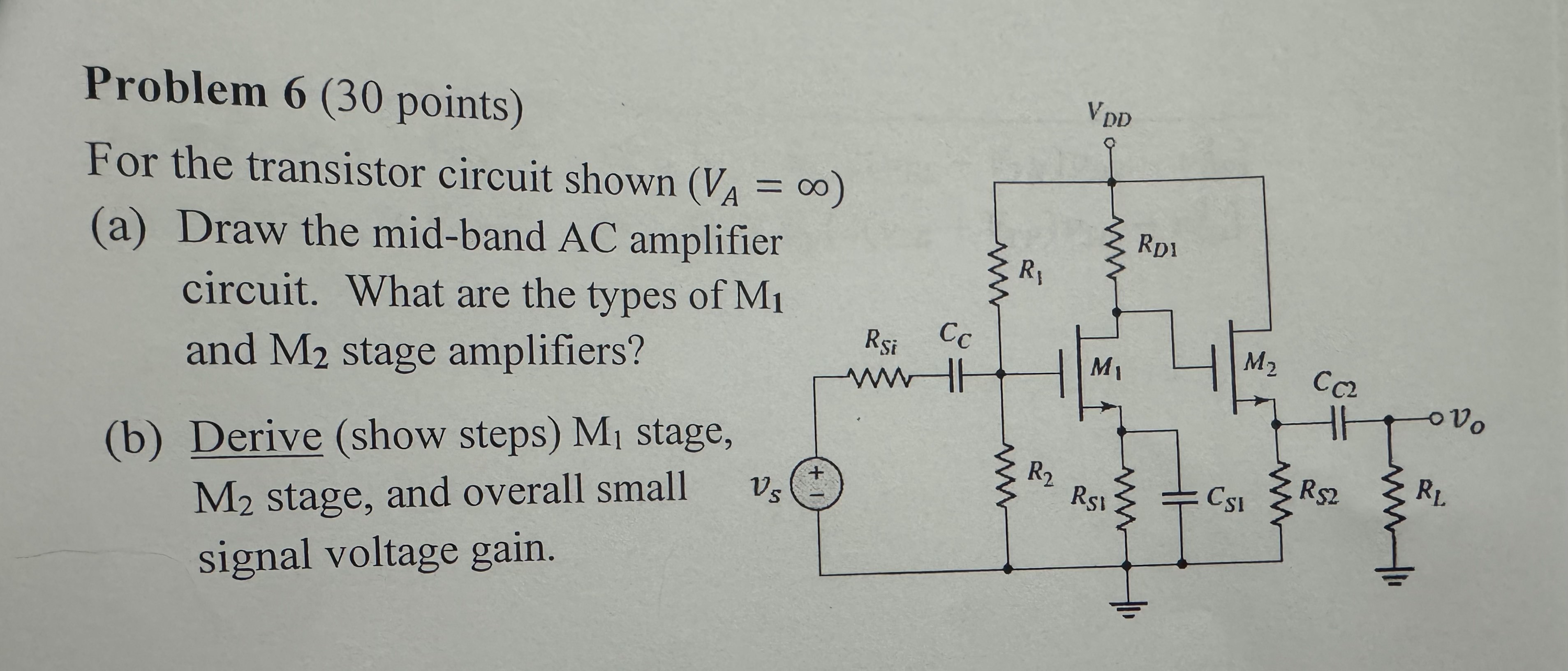 Solved Problem 6 (30 points) For the transistor circuit | Chegg.com
