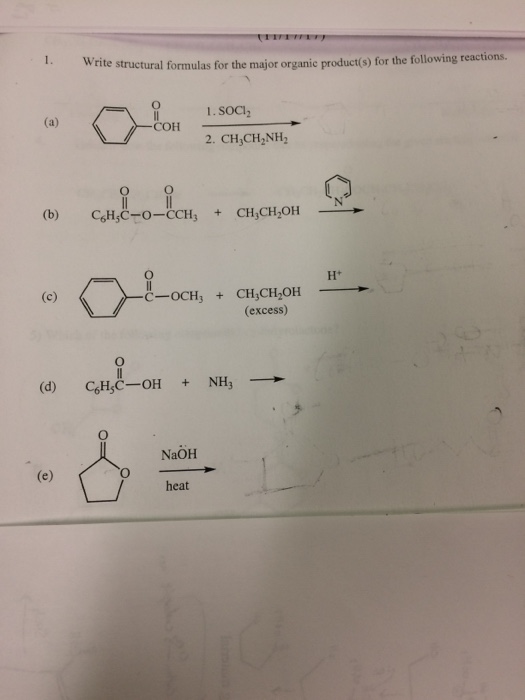 Solved Write structural formulas for the major organic | Chegg.com