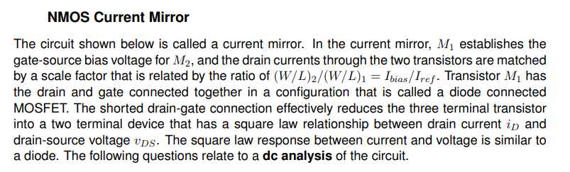 Solved Nmos Current Mirror The Circuit Shown Below Is Called