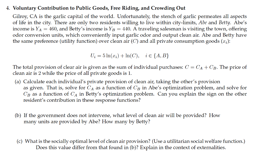 4. Voluntary Contribution to Public Goods, Free | Chegg.com