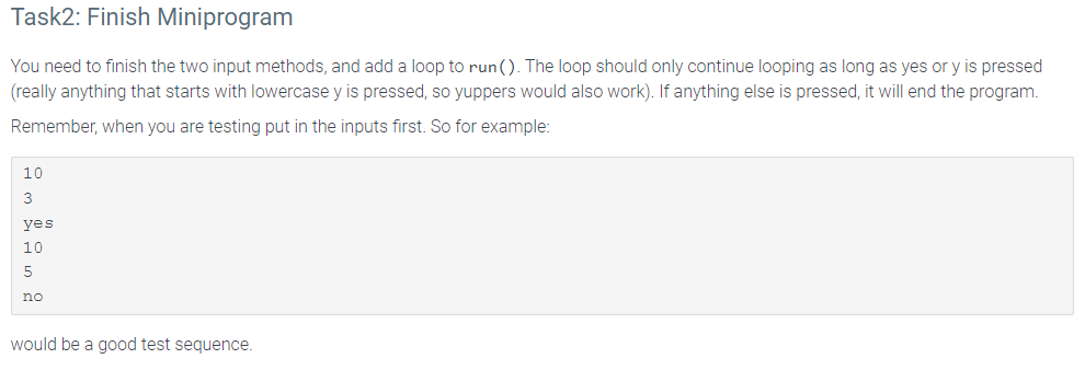 Solved Task2: Finish Miniprogram You need to finish the two | Chegg.com