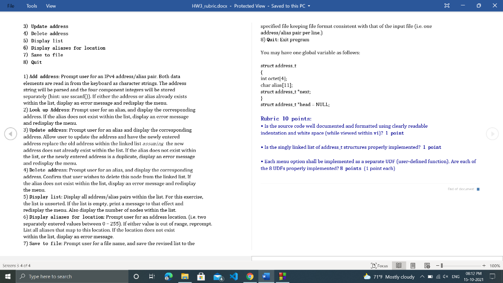Solved File Tools View HW3_rubric.docx - Protected View - | Chegg.com
