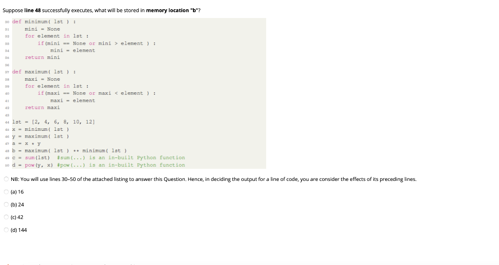 Solved Suppose line 48 successfully executes, what will be | Chegg.com