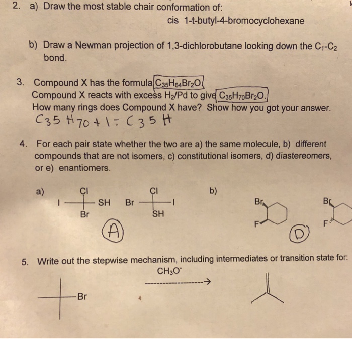 Solved 2. a) Draw the most stable chair conformation of cis | Chegg.com