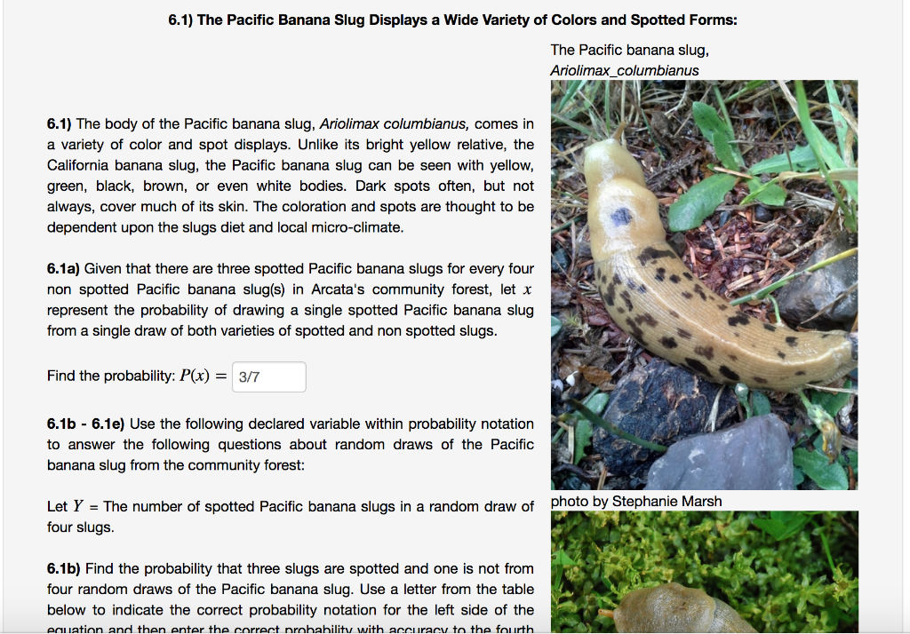 Solved 6.1) The Pacific Banana Slug Displays a Wide Variety | Chegg.com
