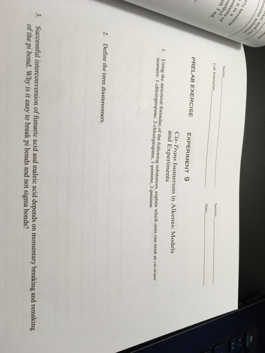 Solved Lab Instructor PRELAB EXERCISE EXPERIMENT 9 Cis-Trans | Chegg.com