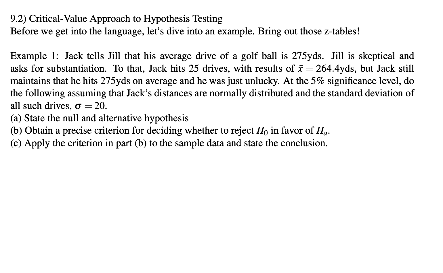Solved 9.2) Critical-Value Approach to Hypothesis Testing | Chegg.com