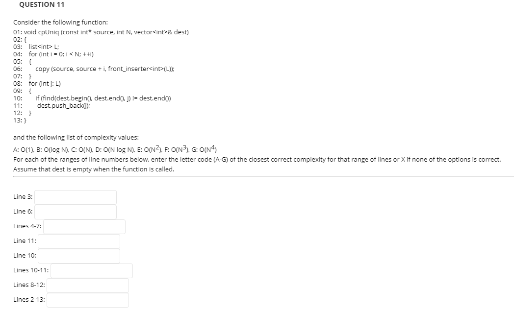 Solved QUESTION 11 Consider the following function: 01: void | Chegg.com