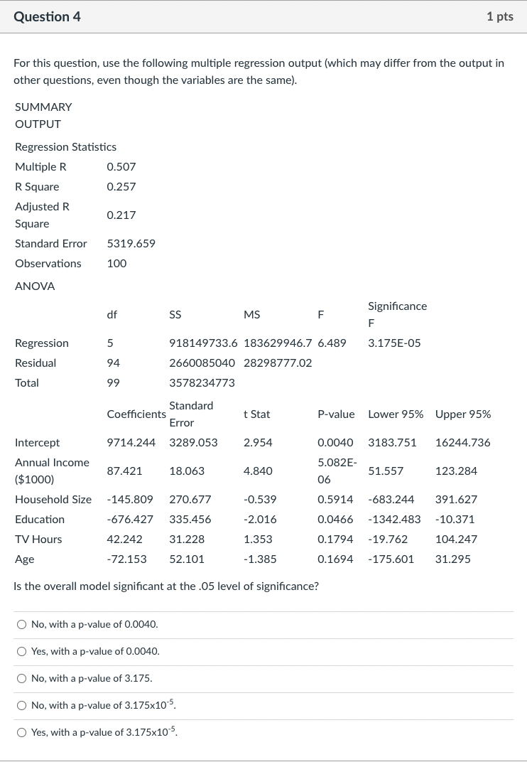 Solved Question 4 1 pts For this question, use the following | Chegg.com