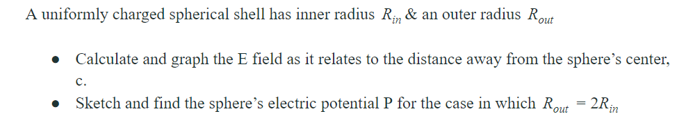 Solved A uniformly charged spherical shell has inner radius | Chegg.com