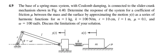 Solved 4.9 The base of a spring-mass system, with Coulomb | Chegg.com