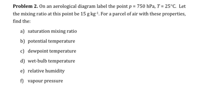 Problem 2. On an aerological diagram label the point | Chegg.com