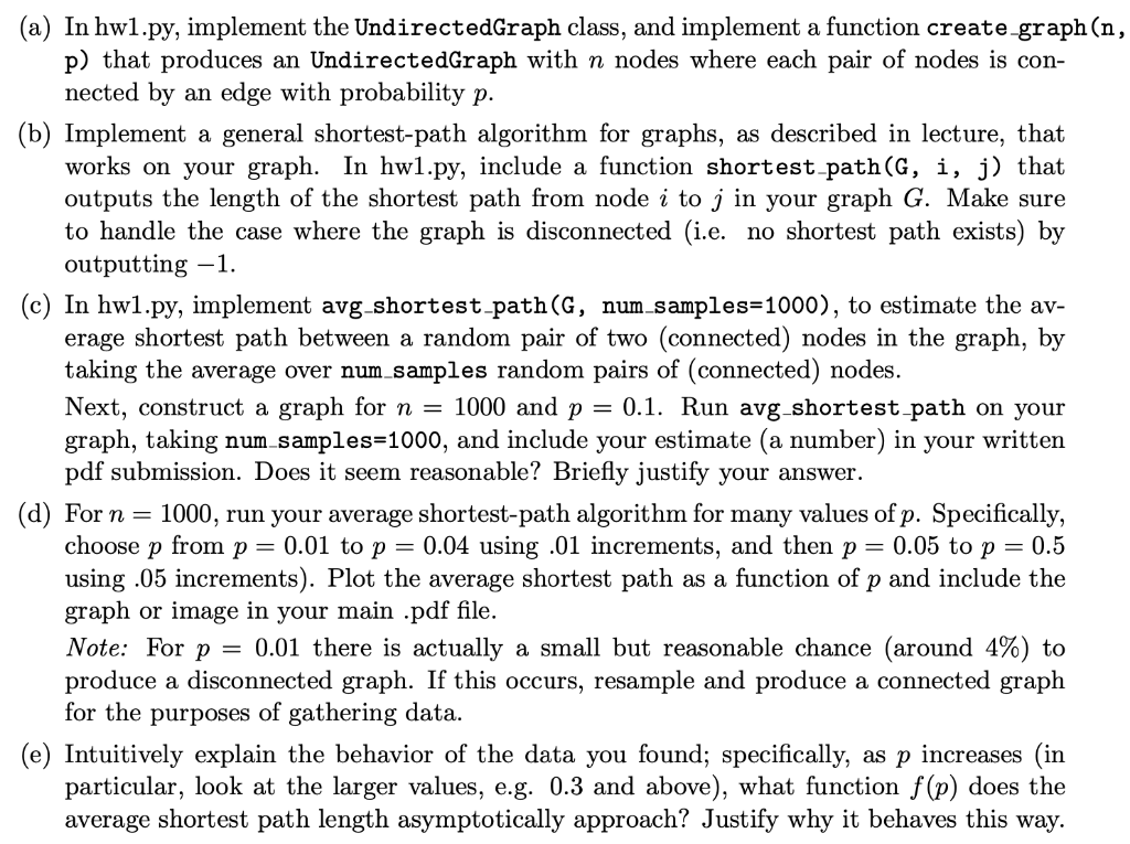 (a) In hwl.py, implement the UndirectedGraph class, | Chegg.com