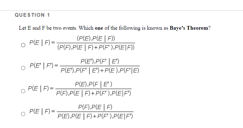 Solved QUESTION 1 Let E and F be two events. Which one of | Chegg.com