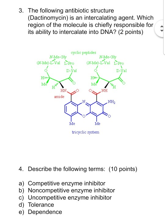 Solved 3. The following antibiotic structure (Dactinomycin) | Chegg.com