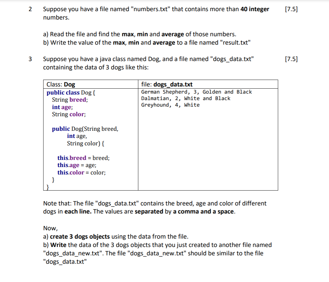 Solved 2 [7.5) Suppose you have a file named "numbers.txt" | Chegg.com
