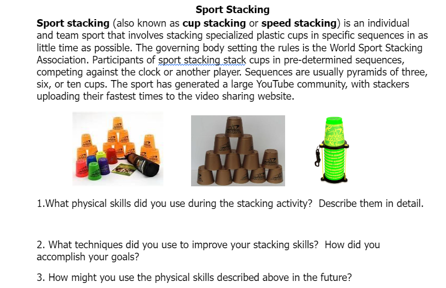 Solved Sport Stacking Sport stacking (also known as cup | Chegg.com
