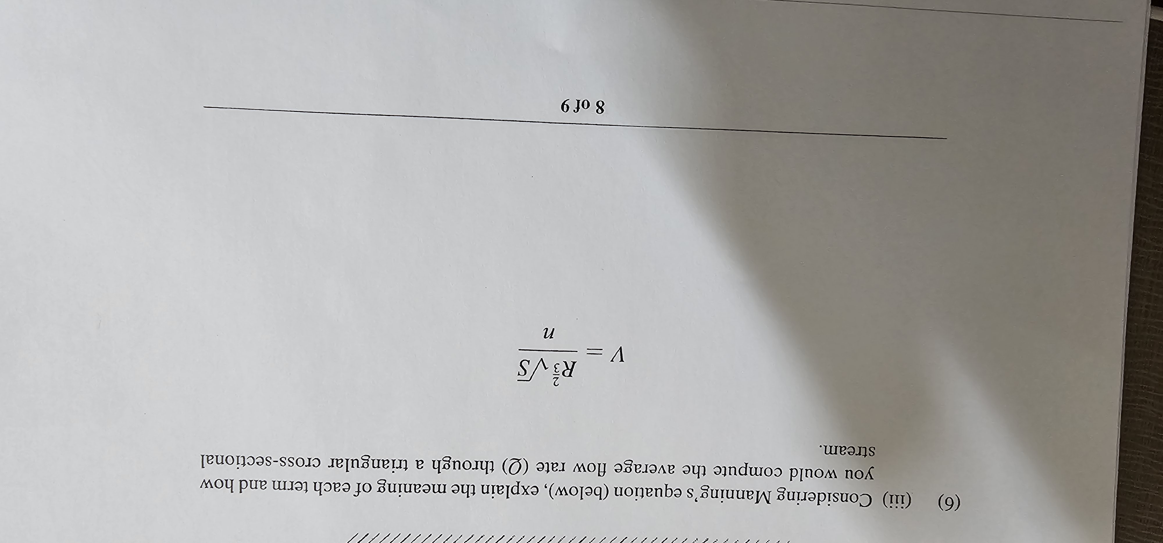 Solved 6) (iii) Considering Manning's equation (below), | Chegg.com