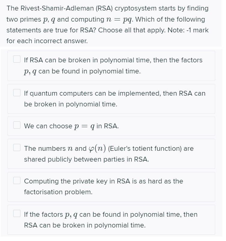 Solved The Rivest-Shamir-Adleman (RSA) cryptosystem starts | Chegg.com