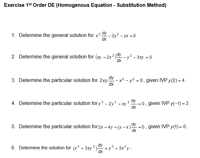 Solved Exercise 1st Order DE (Homogenous Equation - | Chegg.com