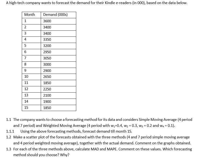 Solved A high-tech company wants to forecast the demand for | Chegg.com