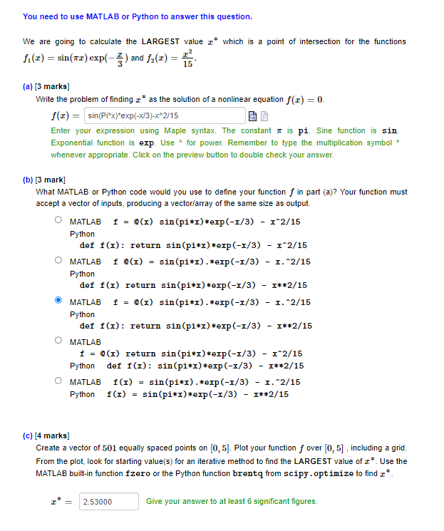 You need to use MATLAB or Python to answer this | Chegg.com