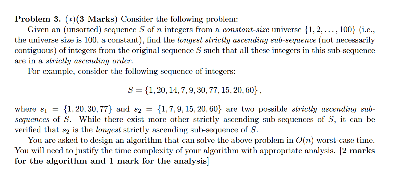 Solved Problem 3. (∗) (3 Marks) Consider the following | Chegg.com