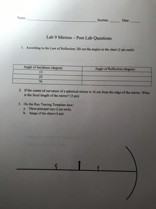Solved Name: Section: Date: Lab 9 Mirrors - Post Lab | Chegg.com