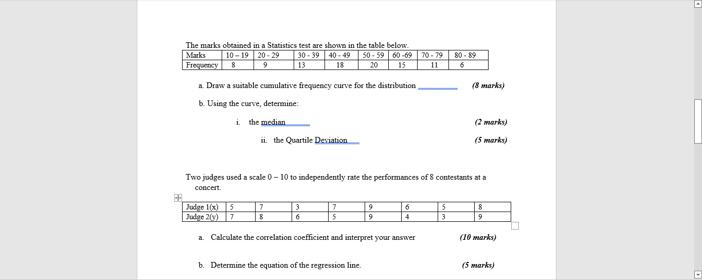 Solved a. Draw a suitable cumulative frequency curve for the | Chegg.com