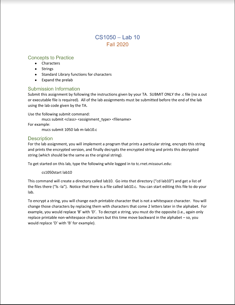 Solved CS1050 - Prelab 10 Fall 2020 Concepts to Practice | Chegg.com