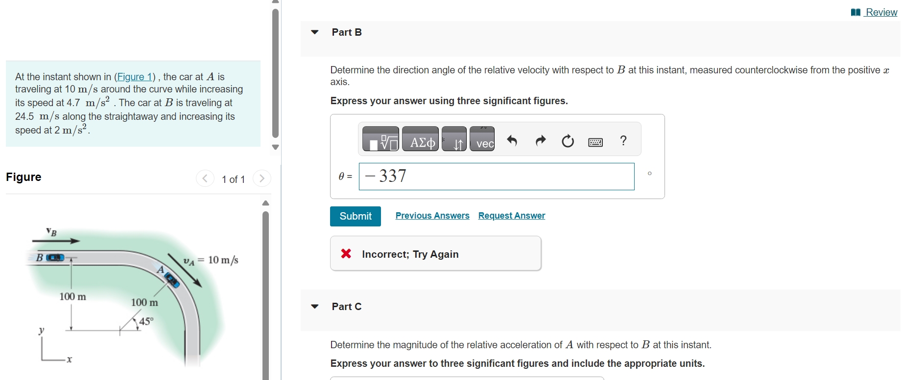 Solved Part BAt the instant shown in (Figure 1), ﻿the car at | Chegg.com