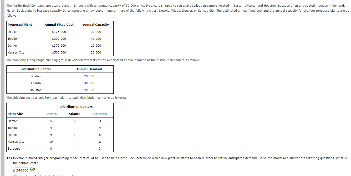 Solved What is the optimal set of plants to open? (b) Using | Chegg.com