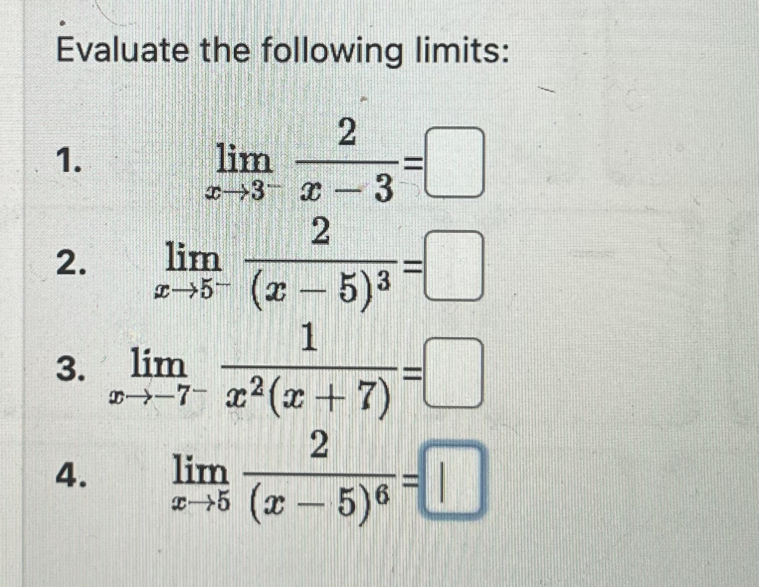 Solved Evaluate The Following Limits 1 Limx→3−x−32 2