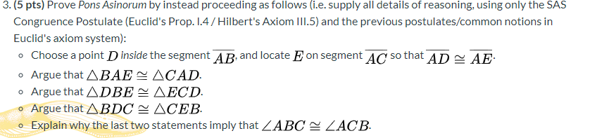 Solved 3. (5 pts) Prove Pons Asinorum by instead proceeding | Chegg.com