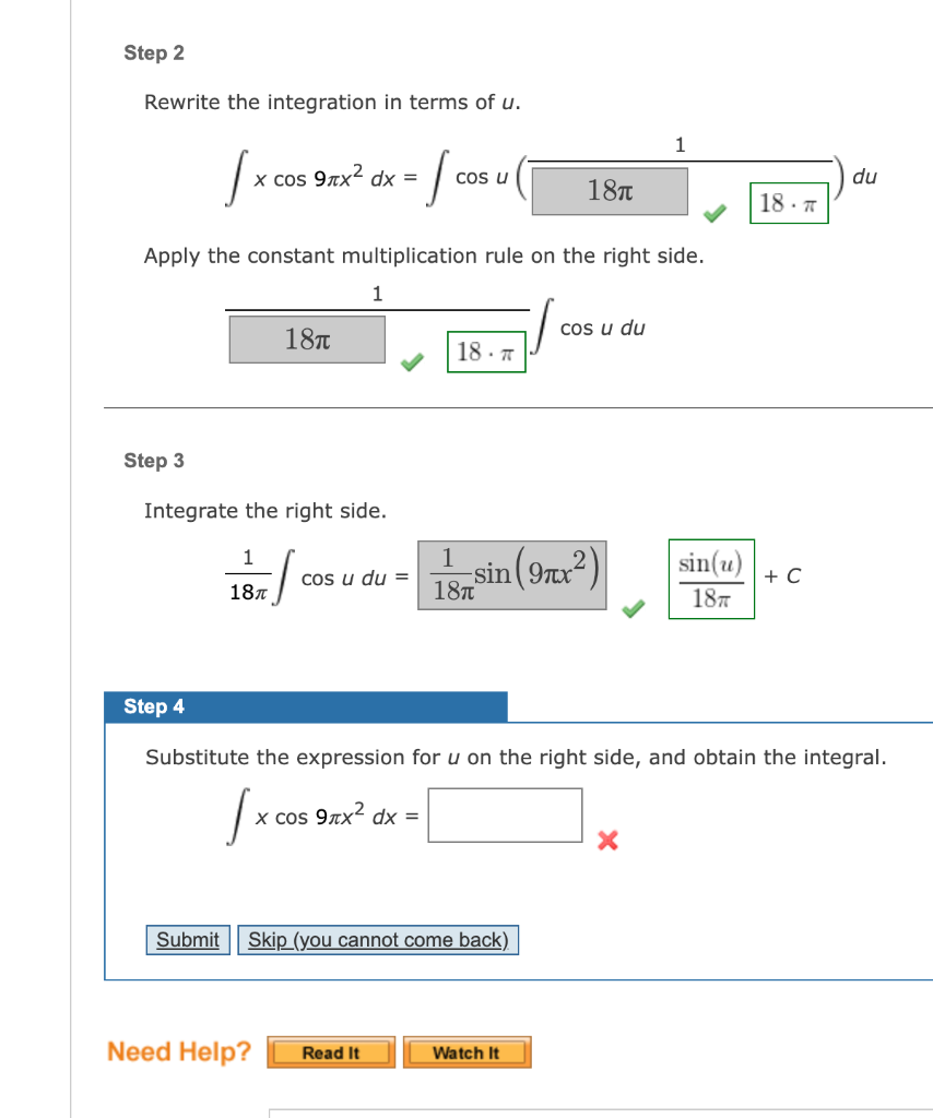 Solved Step 2 Rewrite the integration in terms of u. | Chegg.com